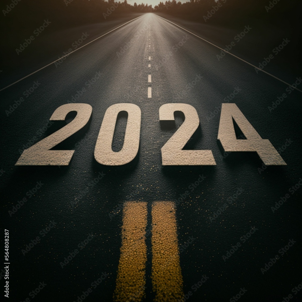 New Year 2024 start written in a street celebration created with ...