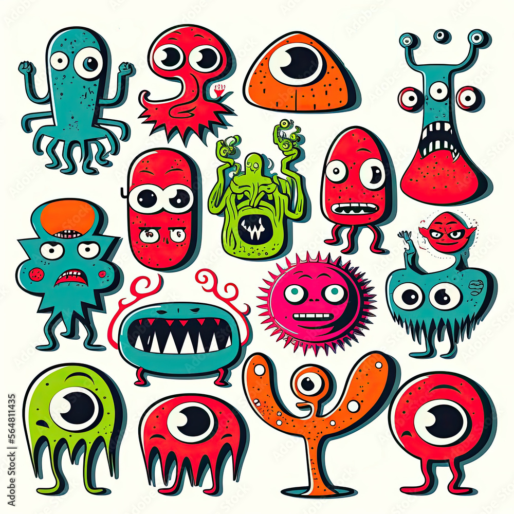 set of colorful cartoon creatures and monsters illustration sprite ...