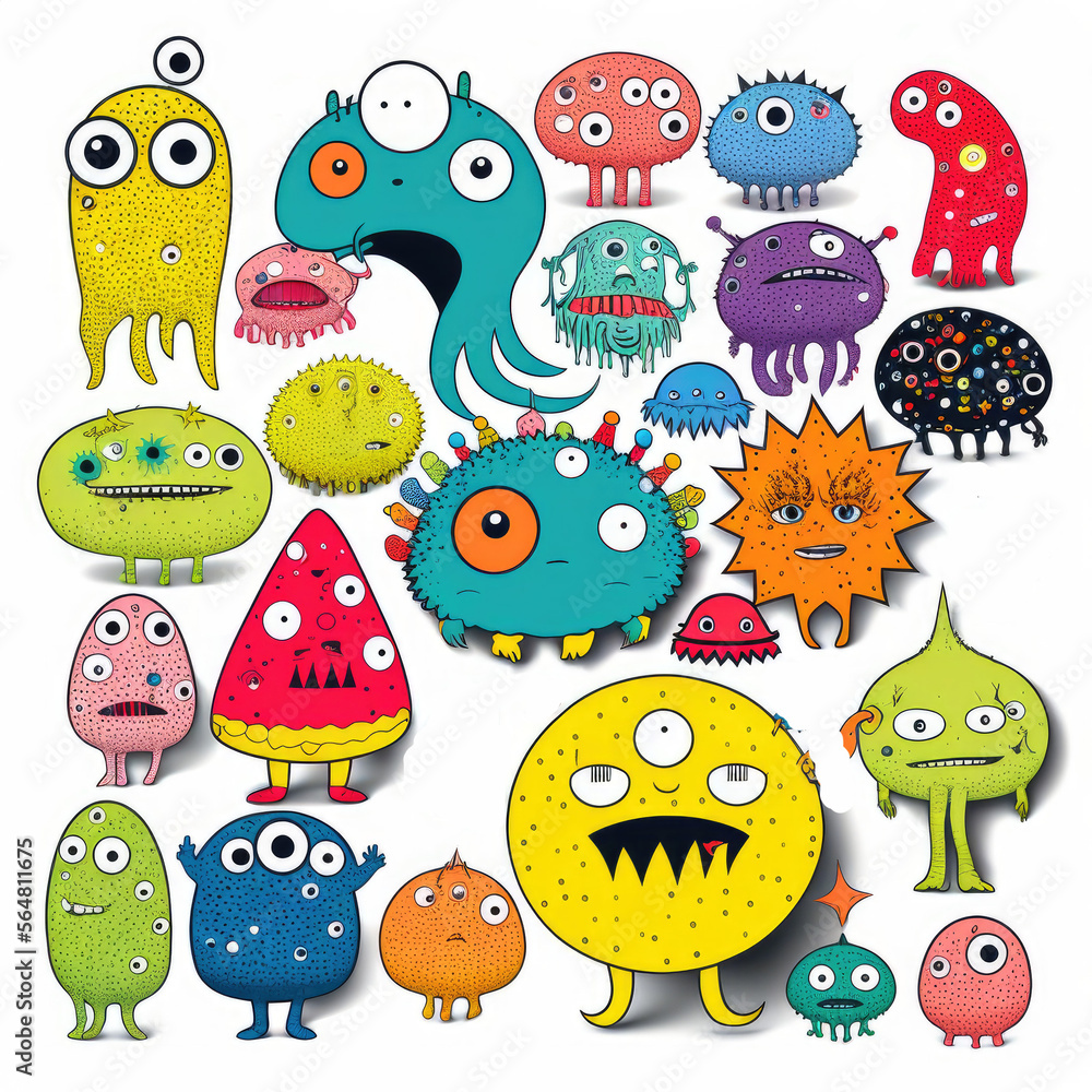 set of colorful cartoon creatures and monsters illustration sprite ...