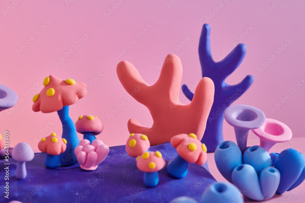 The polymer clay corals with underwater view background. Stock Photo ...