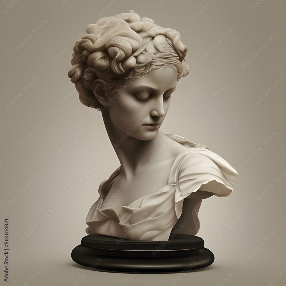 Generative AI image featuring the white marble bust of a beautiful ...