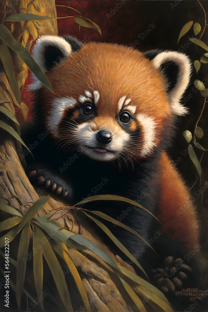 chibi baby red panda in the jungle very soft fluffy fur sunstreaks ...