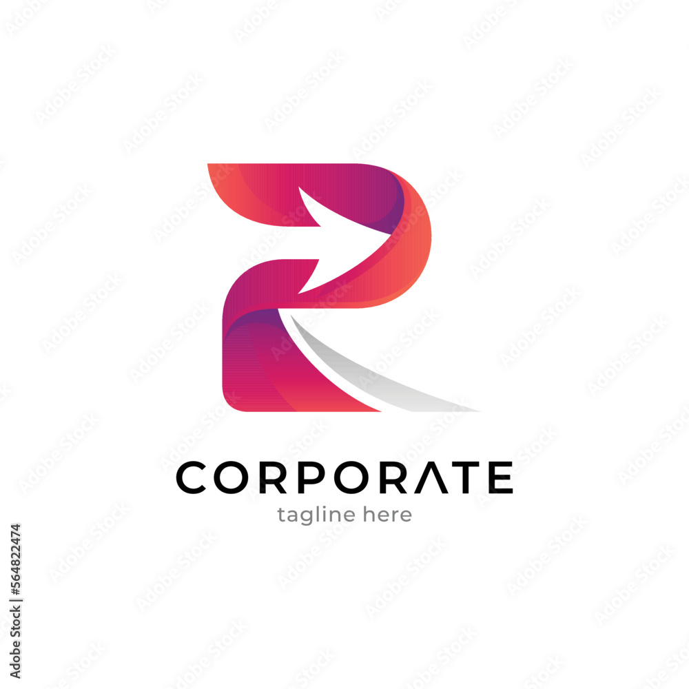Gradient colored letter r and arrow logo template Stock Vector | Adobe ...