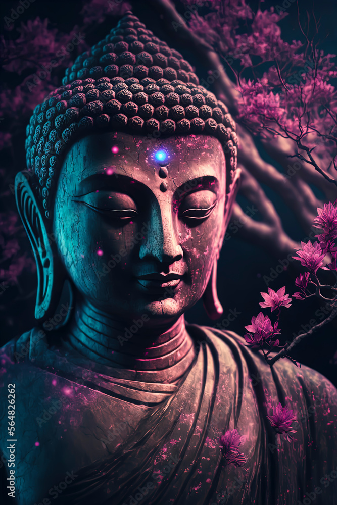 Buddha with his eyes open, under a lotus tree, spiritualcore ...