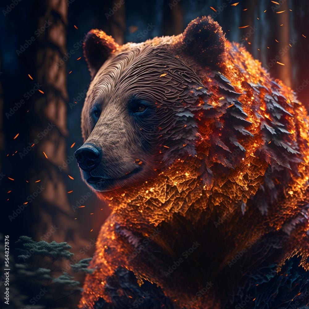 close up photography of flash fire elemental bear with accent colour in ...