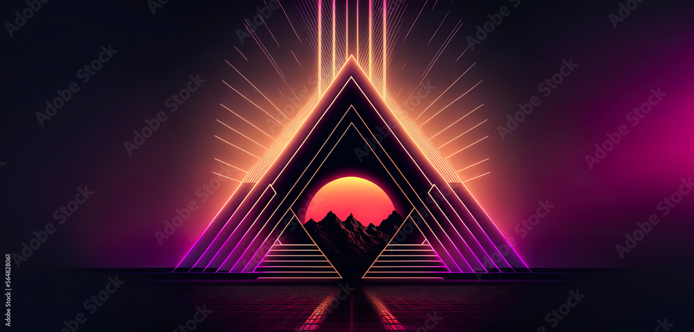 Design in the style of the 80s. Futuristic synthesizer retro wave ...