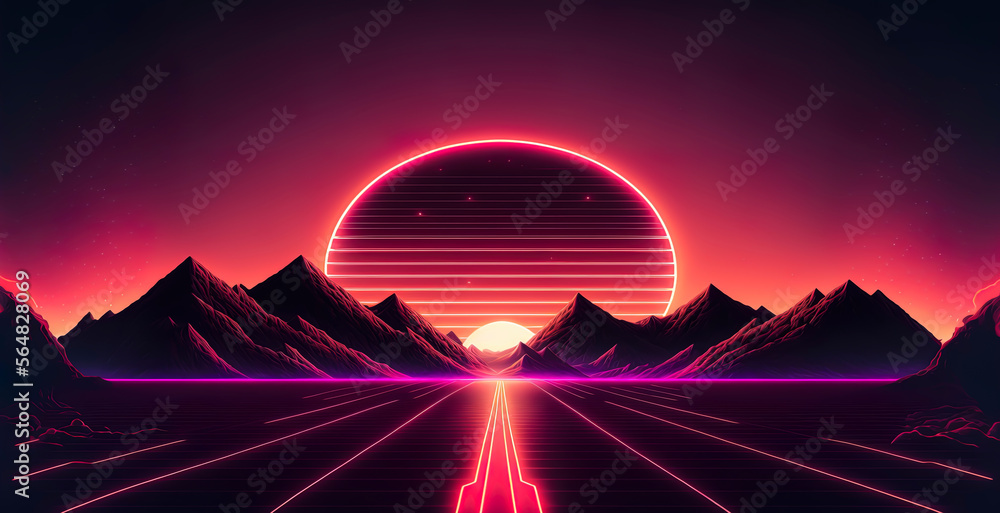 Design in the style of the 80s. Futuristic synthesizer retro wave ...