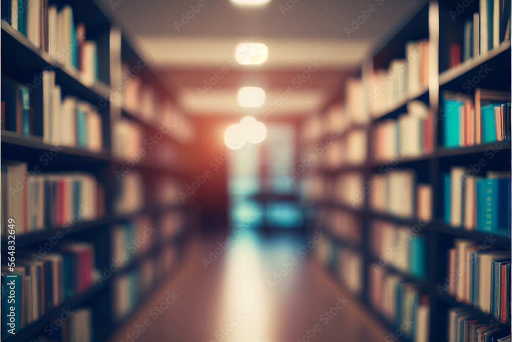 Abstract blurred empty college library interior space. Blurry classroom ...