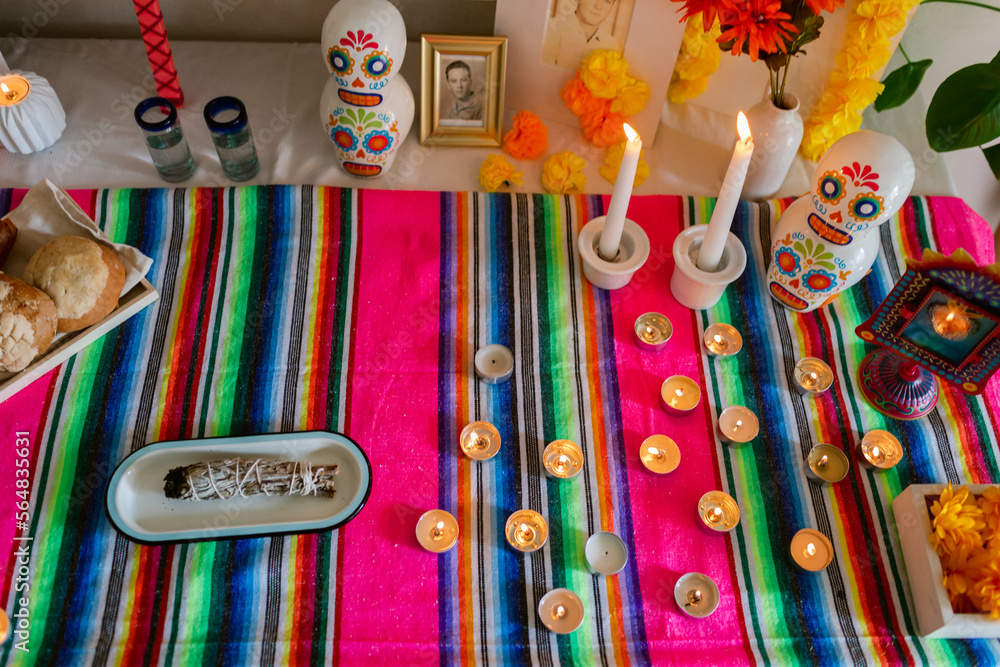 Mexican offerings altar top view Stock Photo | Adobe Stock