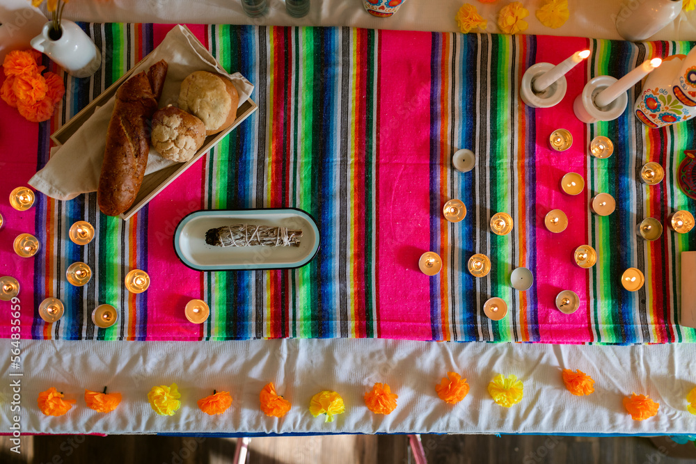 Mexican offerings altar top view Stock Photo | Adobe Stock