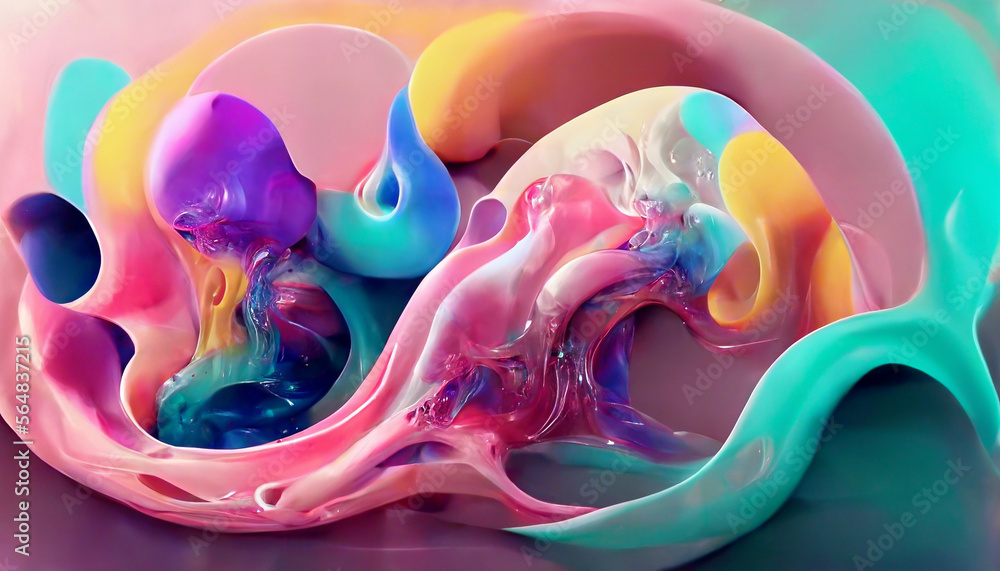 Abstract morphing fluid pastel colors pulsating in slow motion ...