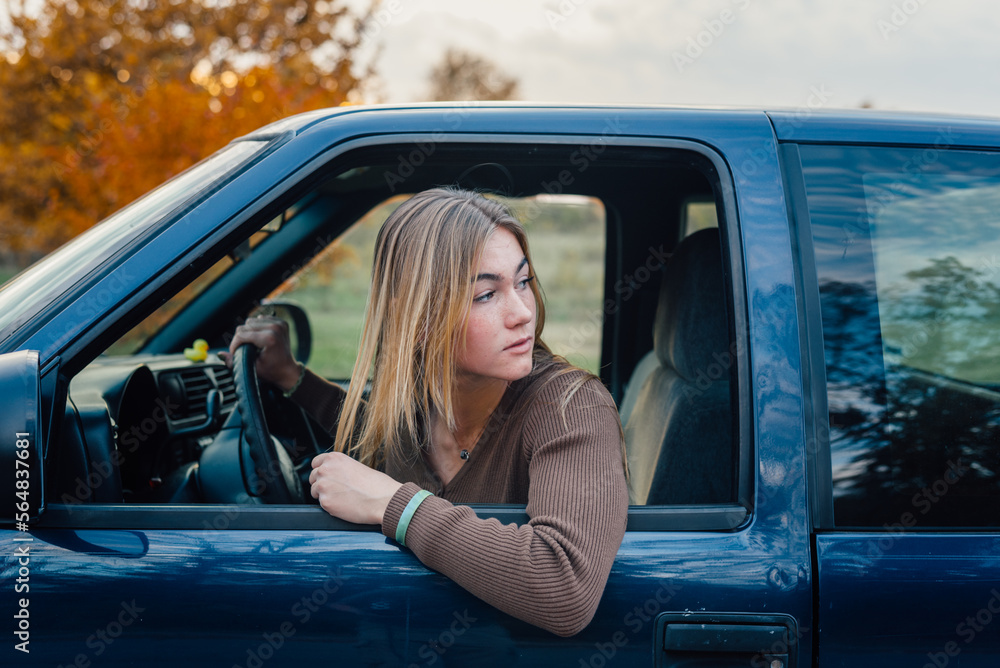 Teen driving truck Stock Photo | Adobe Stock