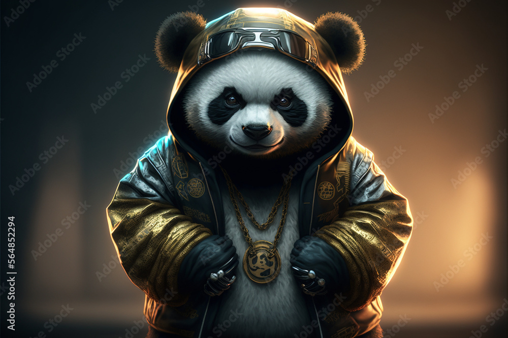 Panda in Hip Hop Outfit , AI generated art work Stock Illustration ...