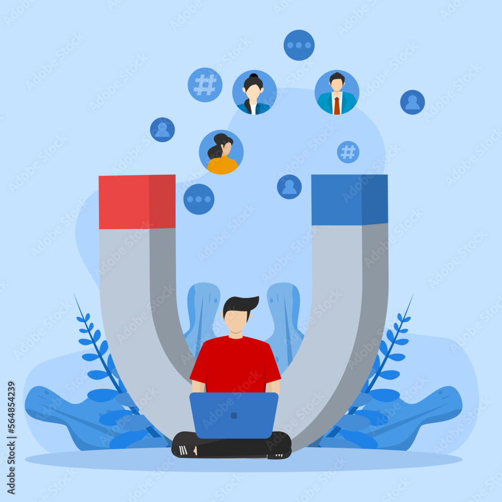 Vektorová grafika „Social media concept with characters. Big magnet ...
