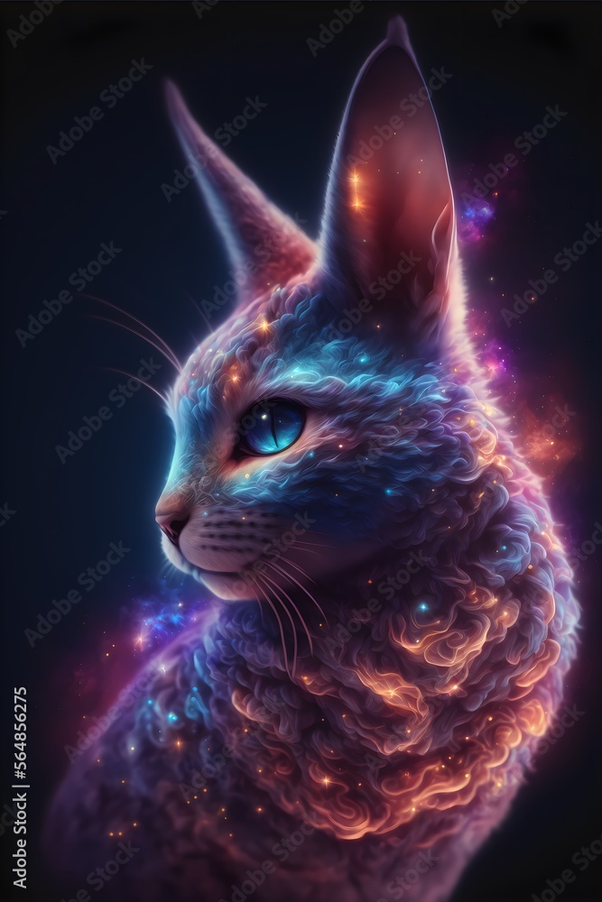 Galaxies Spirals Space Nebulae Stars in the form of a Cat with Rabbit ...