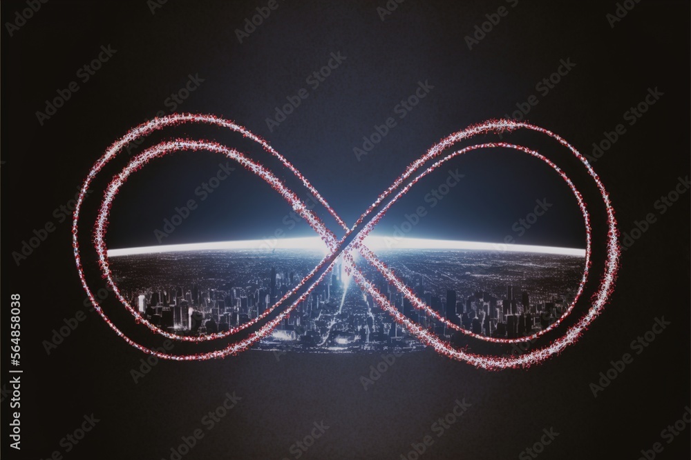 White laser infinity symbol of eternal love in front of Eiffel Tower ...