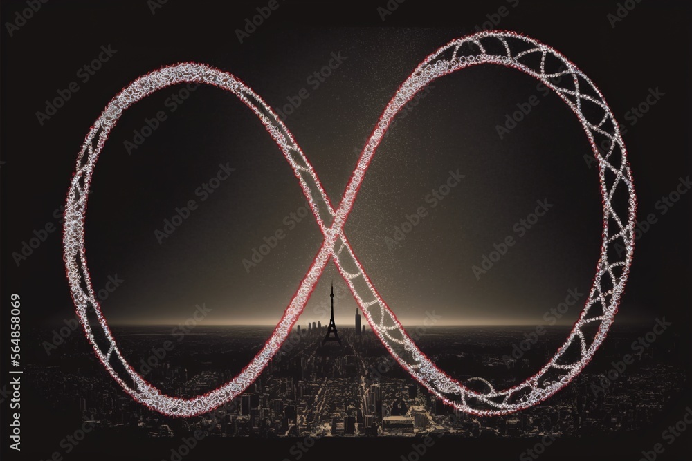 White laser infinity symbol of eternal love in front of Eiffel Tower ...