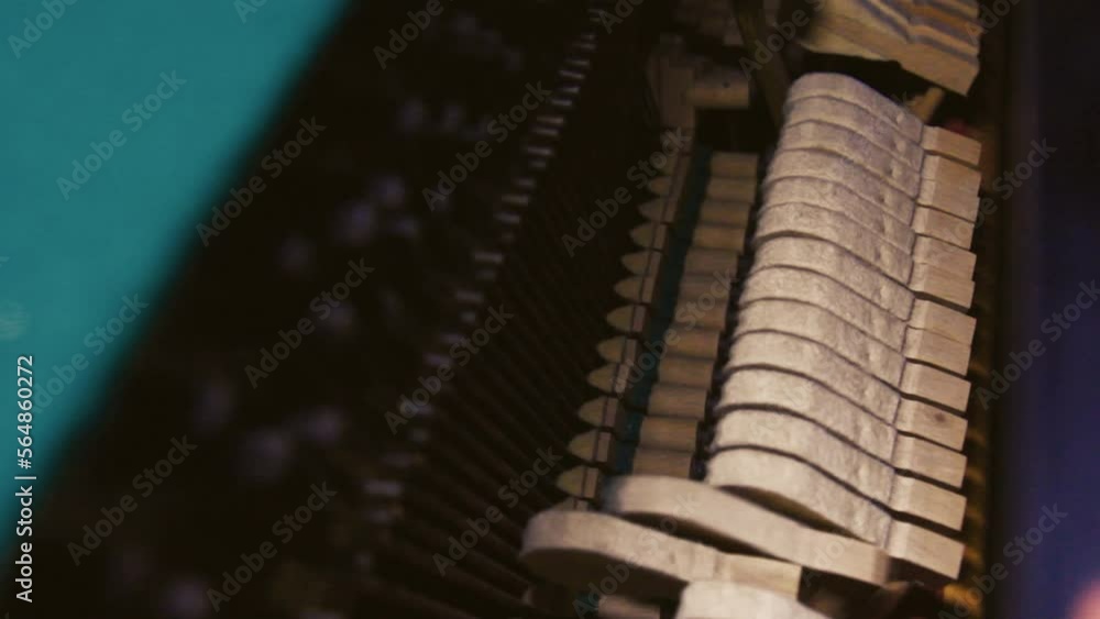 Inside of a piano. View inside the piano. Musical instrument strings ...