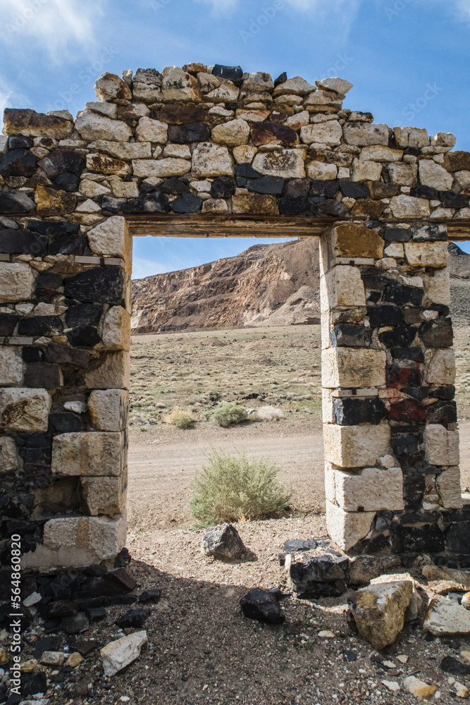 Remains of old stone building in abandoned ghost town, Candelaria ...