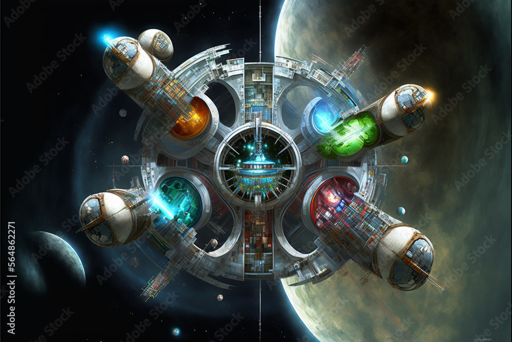 Spaceships in space, futuristic, modern, technology, designed as ...