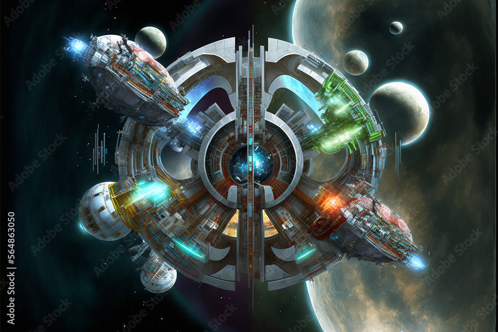 Spaceships in space, futuristic, modern, technology, designed as ...