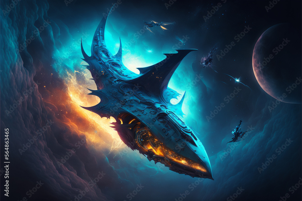 Spaceships in space, futuristic, modern, technology, designed as ...