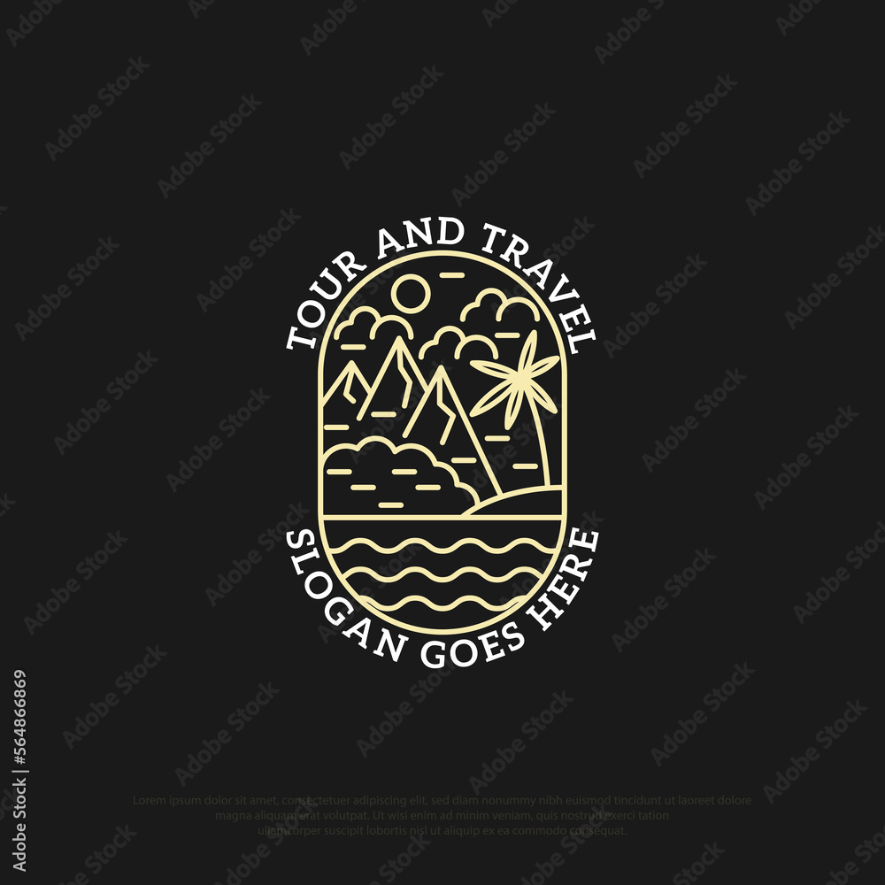 Outdoor Tour and travel logo vector illustration with line art style ...