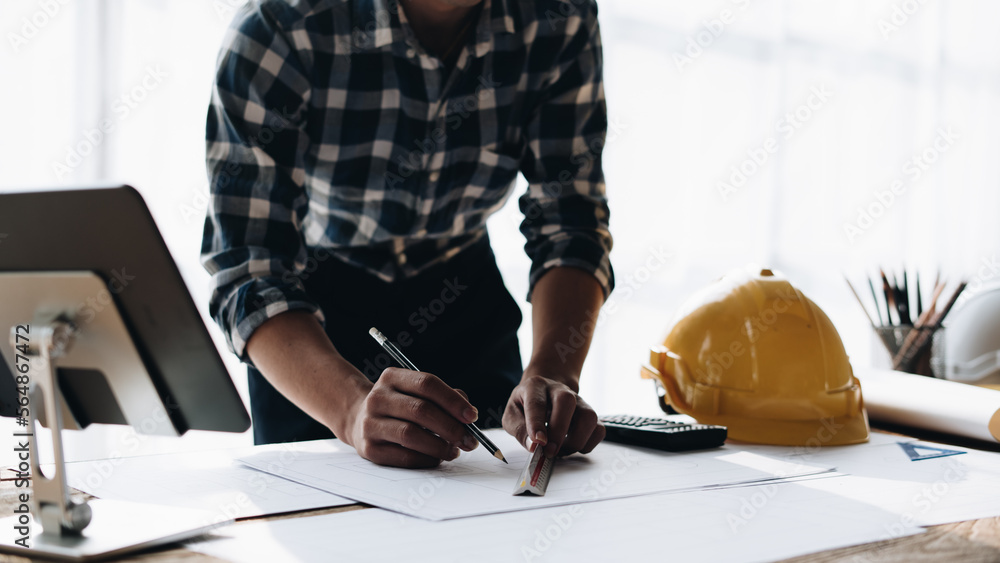 Engineer meeting for architectural project. working with partner and ...