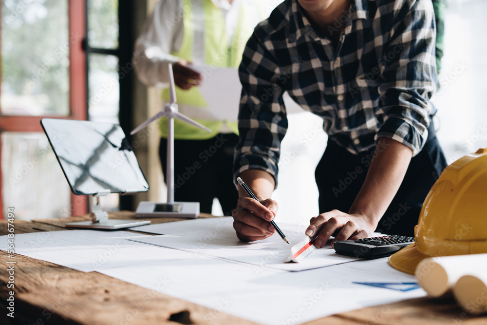 Engineer meeting for architectural project. working with partner and ...