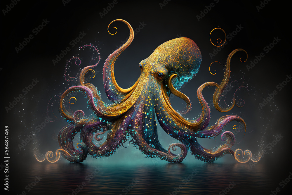 Mythical Fantastical Octopus in The Forest with Golden Spot ...