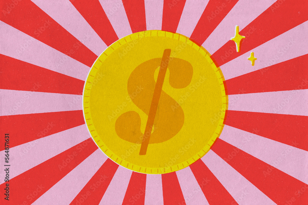 Dollar coin retro money concept illustration Stock Photo | Adobe Stock
