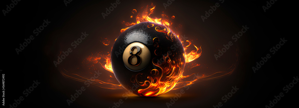 8 Ball on fire, dark fantasy, black eight ball snooker ball with flames ...