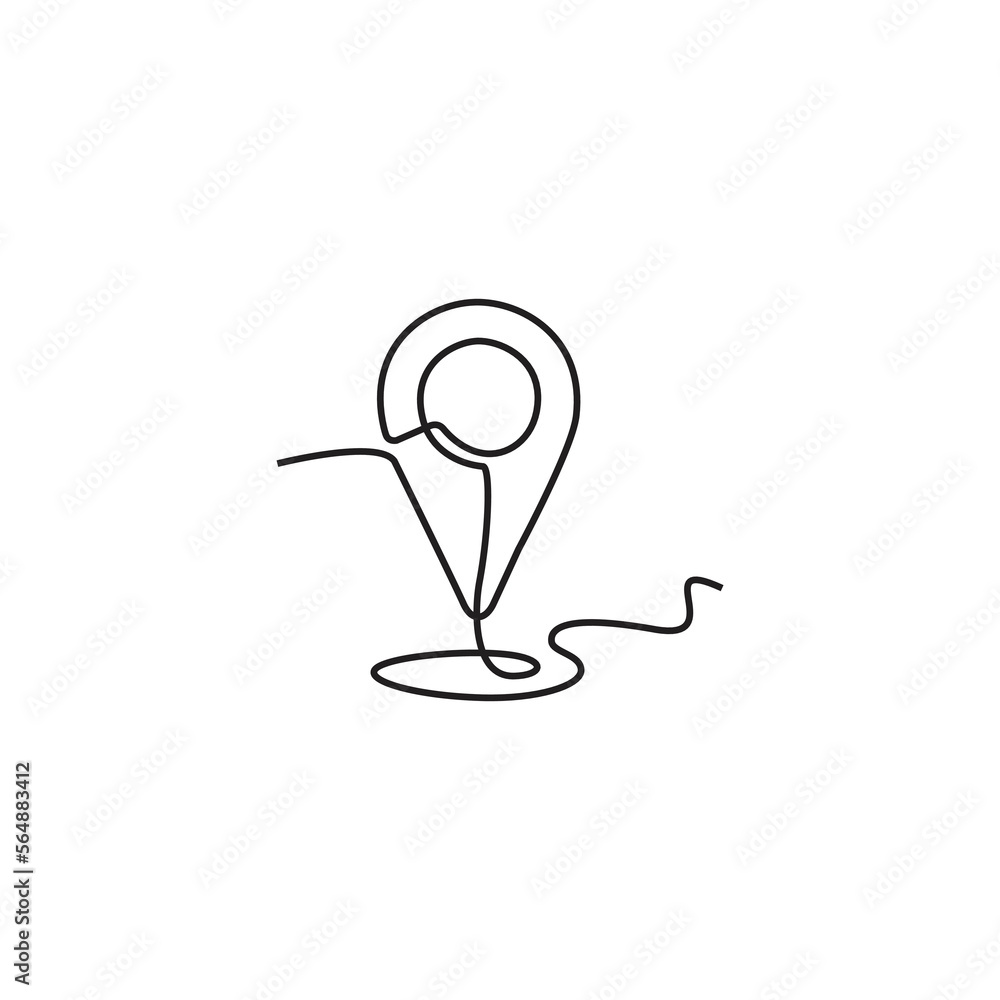 Continuous line drawing of paths and Location markers. Pin between a ...