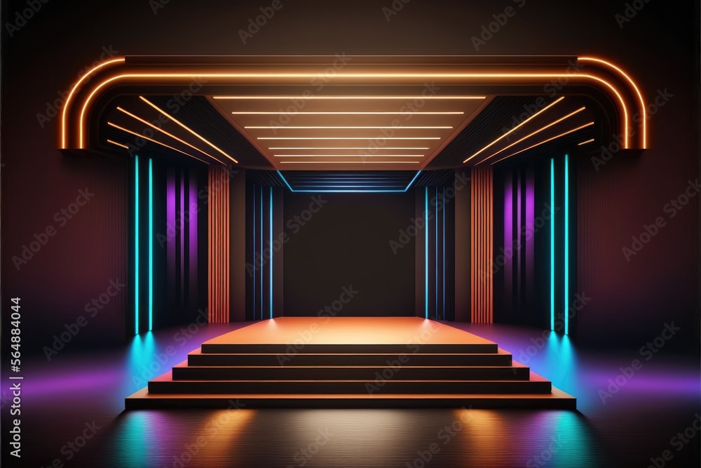 empty neon stage product podium concept, car, motorbike, automobile ...