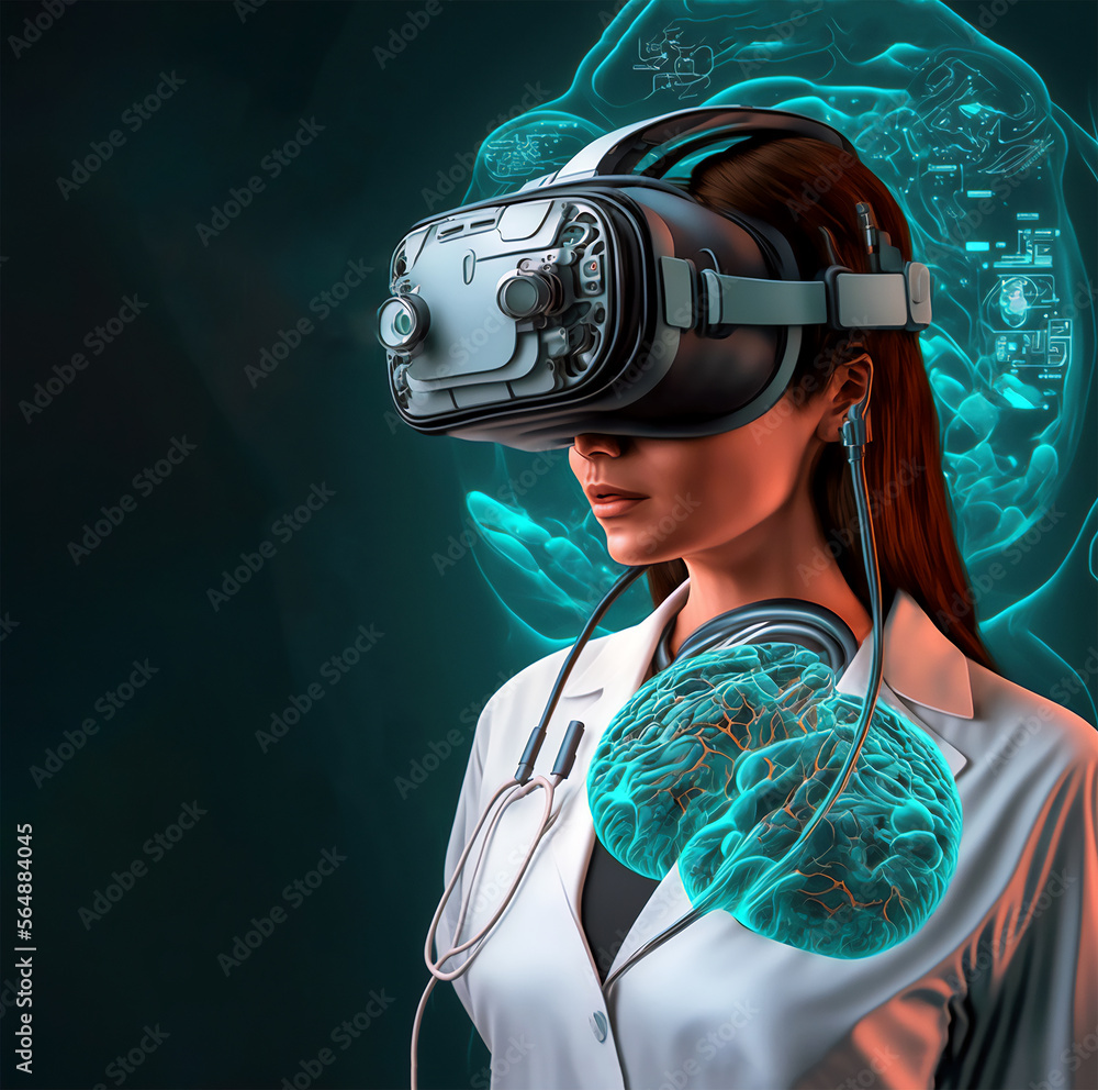 Doctor wearing VR google headset Futuristic health and medical with ...