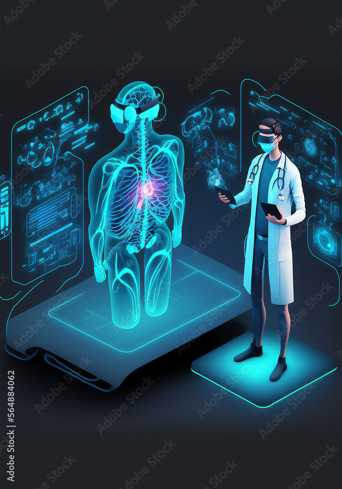 Doctor wearing VR google headset Futuristic health and medical with global metaverse future ...