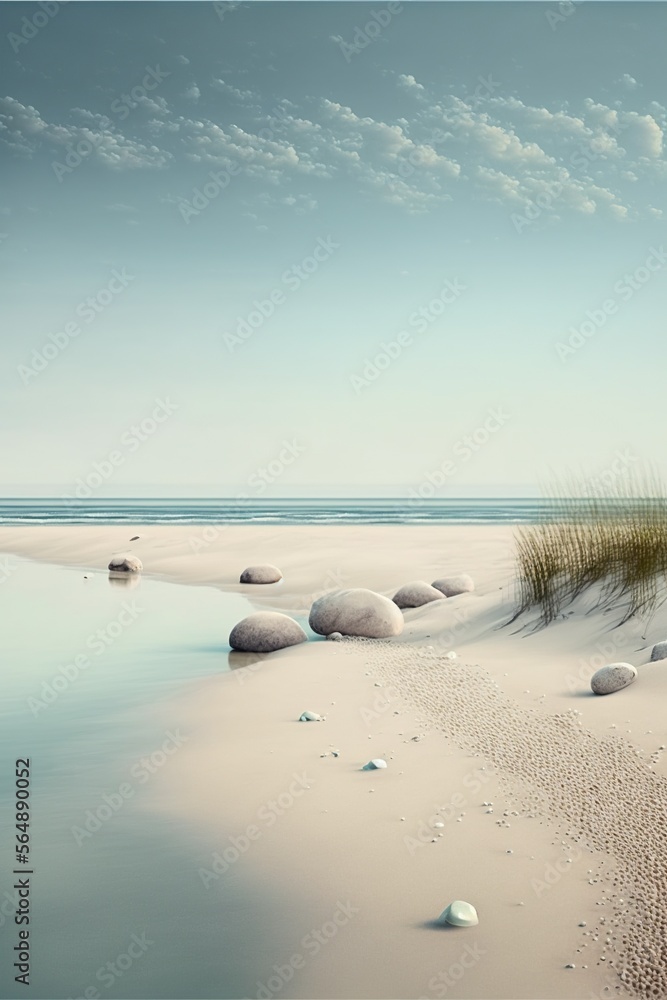 Peaceful Beach Retreat: Photorealistic Scene of Calming Shoreline with ...