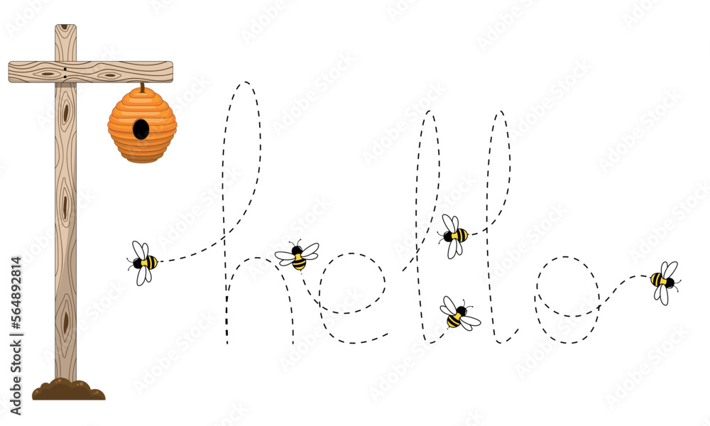 hello shaped dotted bee trail. bee hive on the wood. isolated bee hive ...
