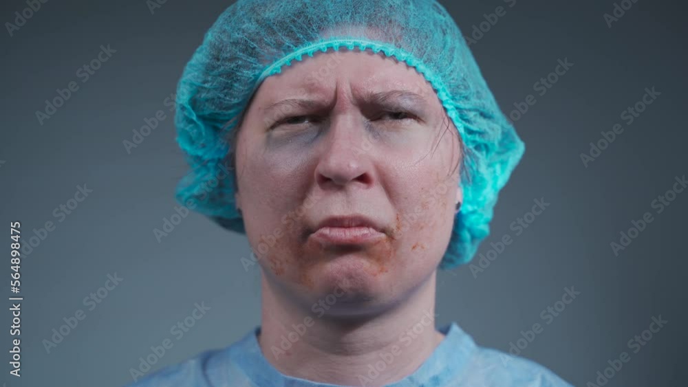 Stressful tear-stained woman with injuries to her face and teeth cries ...