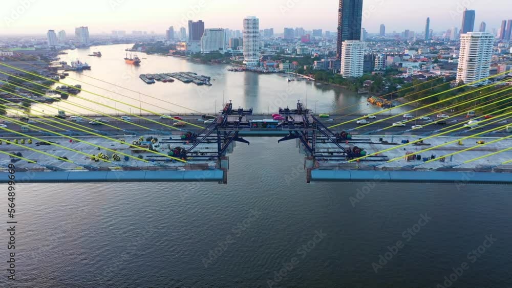 Aerial view Construction of Rama 9 Bridge which was completed in ...