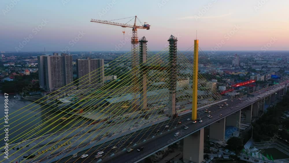 Aerial view Construction of Rama 9 Bridge which was completed in ...