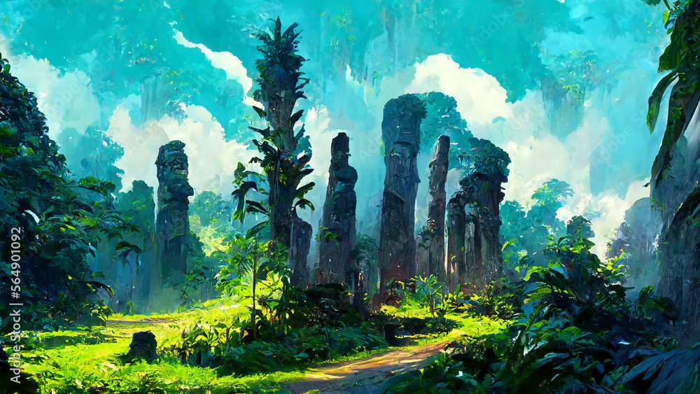 Tropical Rainforest forest Maya ancient culture illustration Generative ...