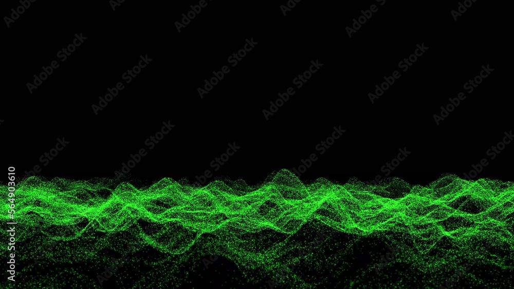 3D Abstract background with waving dotted surface, moving and ...