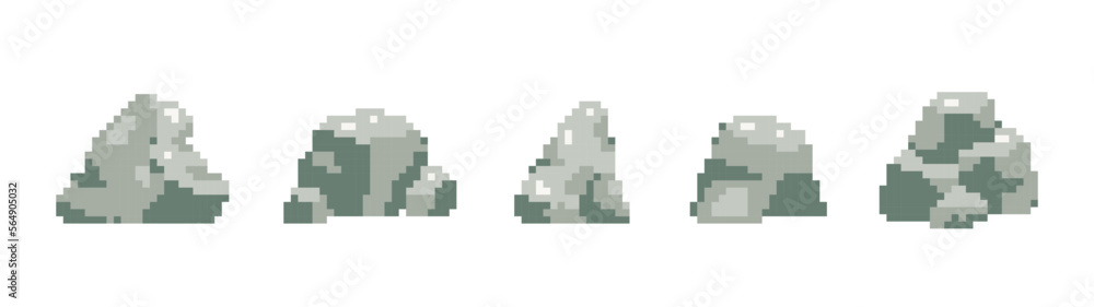 Pixel art isolated rocks. Vector 8 bit stone set. Stock Vector | Adobe ...