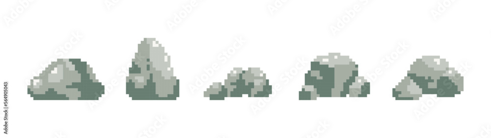 Video game pixelated rock set. 8 bit textures of stone. Stock Vector ...