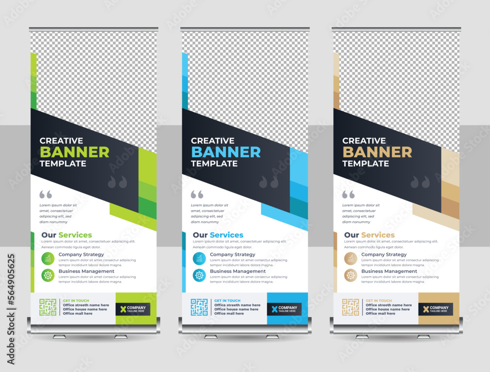 Roll up banner design template, vertical, abstract background, pull up ...