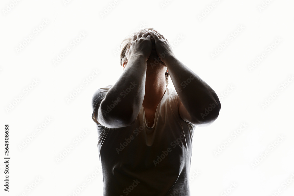 Sad Man silhouette over white background. Emotion boy Stock Photo ...
