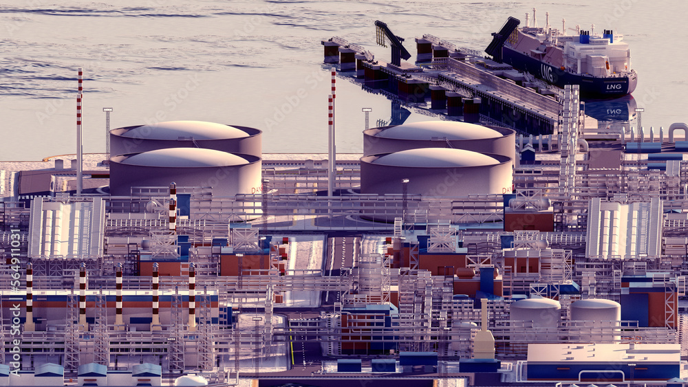 Seaport. The territory of the LNG plant with infrastructure and the ...