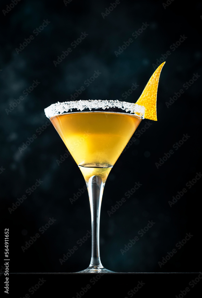 Sidecar alcoholic cocktail with cognac, liqueur, lemon juice and ice ...