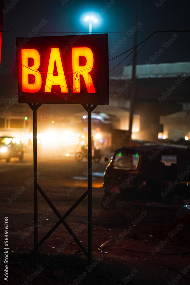 Bar light sign board in red color, neon sign for a bar,Bar neon sign ...